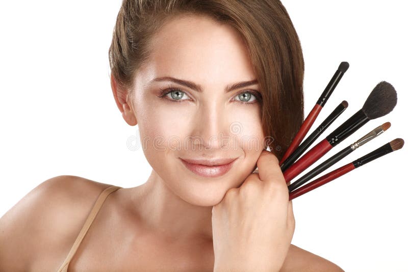 Young Beautiful Perfect Model Applying Professional Makeup Stock Image ...