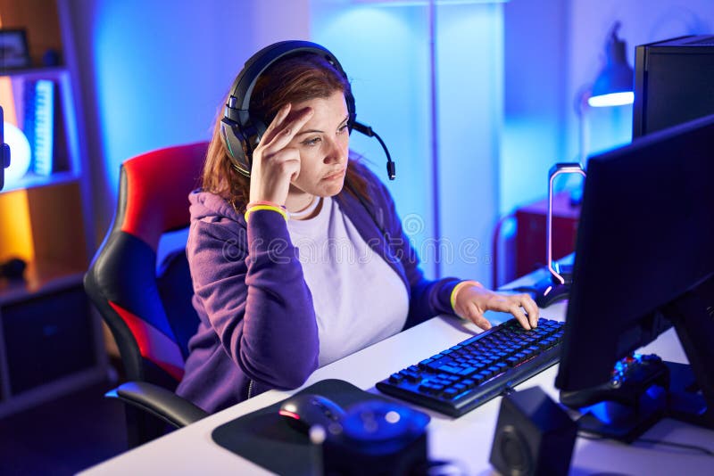 Young Beautiful Plus Size Woman Streamer Stressed Using Computer at ...