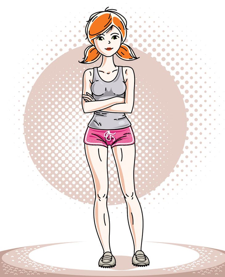 Young Beautiful Redhead Athletic Woman Posing Vector Illustration Of