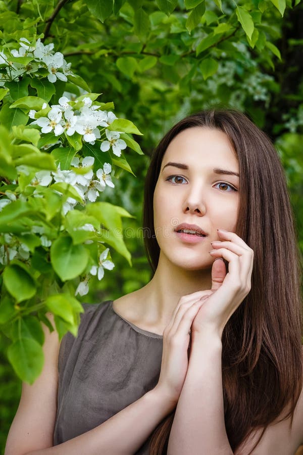 Young, Beautiful, Woman in Park on Walk Stock Image - Image of green ...