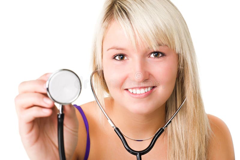 Young Beautiful Smiling Girl with Stethoscope Stock Photo - Image of ...