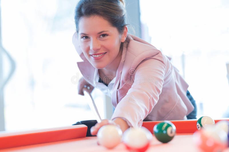 Young Beautiful Smiling Woman Playing Pool Stock Image - Image of ... Young Beautiful Smiling Woman Playing Pool Stock Image - Image of ...