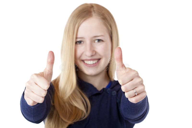 Young Beautiful Smiling Woman Shows Both Thumbs Up Picture. Image: 18733552
