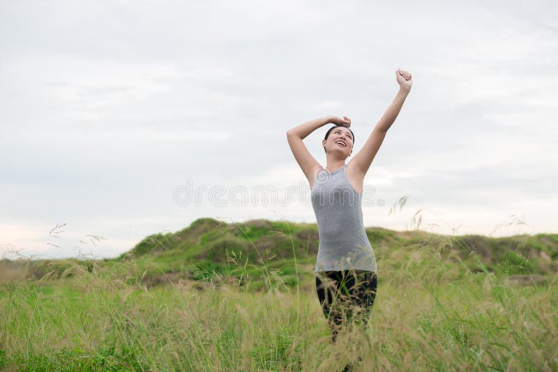 Young Beautiful Spreading Hands with Joy and Inspiration at Mead Stock ...