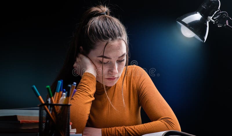 Young Beautiful but Stressed Student Girl Studying for Hard Exam Stock ... Young Beautiful but Stressed Student Girl Studying for Hard Exam Stock ...
