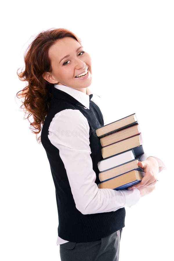 Young Beautiful Student Girl with Books in Hand Stock Image - Image of ...
