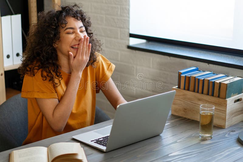 Young Beautiful Student Girl Working, Learning in College Library Stock ...