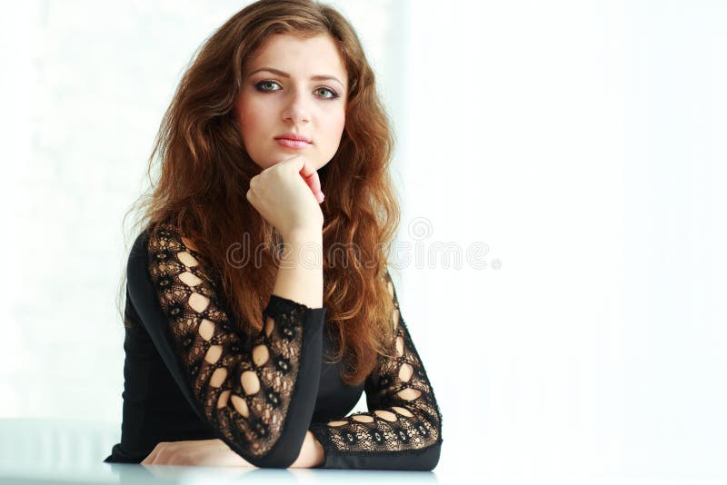 Young Beautiful Thoughtful Woman Looking Stock Photo - Image of person ...