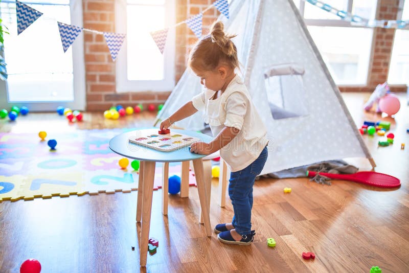 Young Beautiful Toddler Learning Mathematics Playing with Maths Game at ...