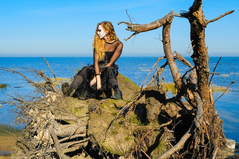 The witch on the sea stock image. Image of ocean, female - 101191499