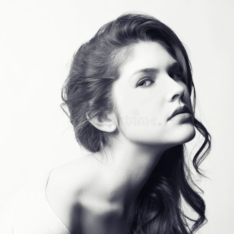 Black and White High Key Woman Portrait Stock Image - Image of european ...