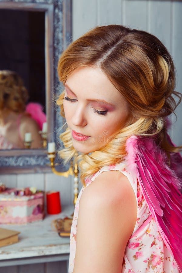 Young Beautiful Woman in Angel Costume Stock Image - Image of mirror ... Young Beautiful Woman in Angel Costume Stock Image - Image of mirror ...