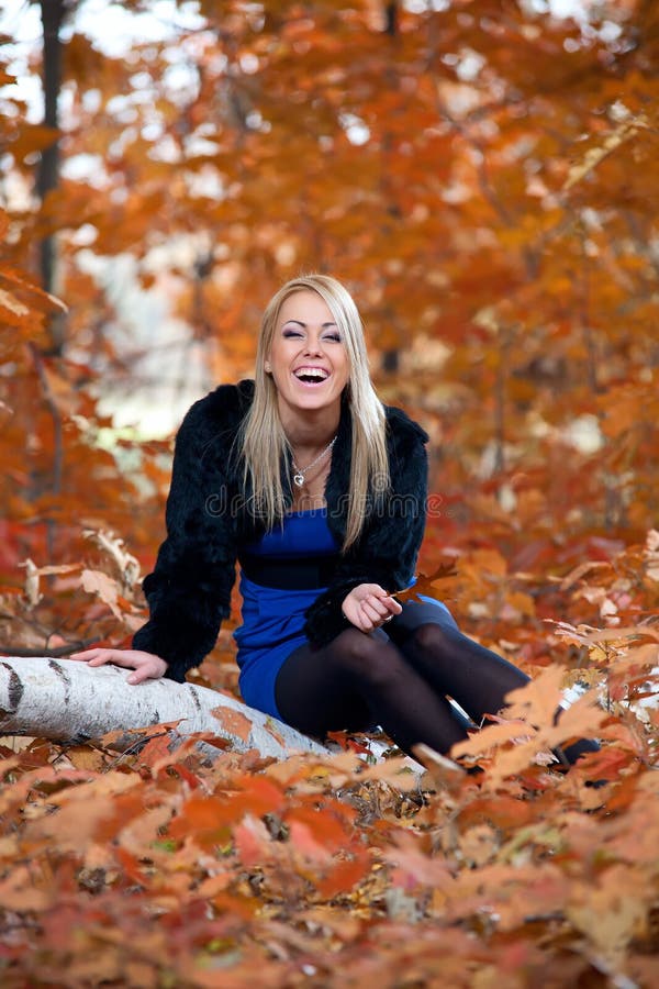 Young Beautiful Woman in Autumn Park Stock Image - Image of female ...