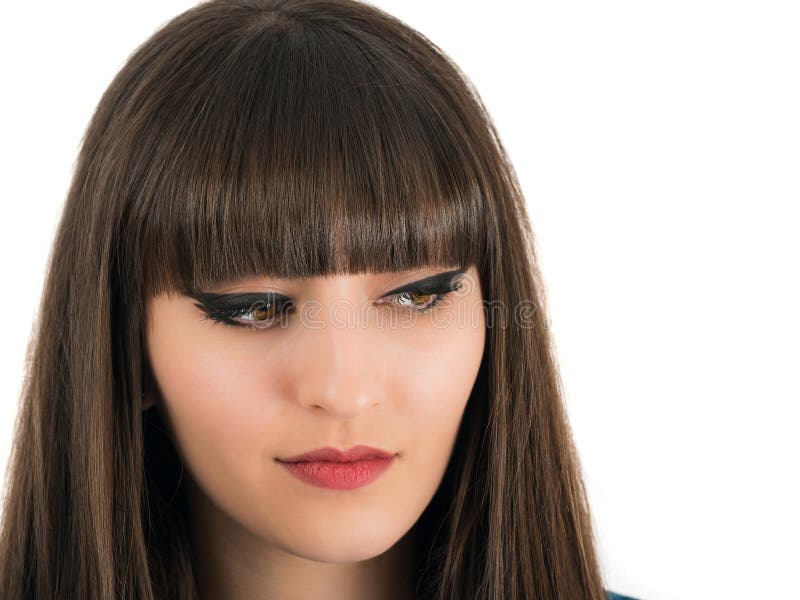 Young Beautiful Woman with Bangs in Studio Stock Photo - Image of ...