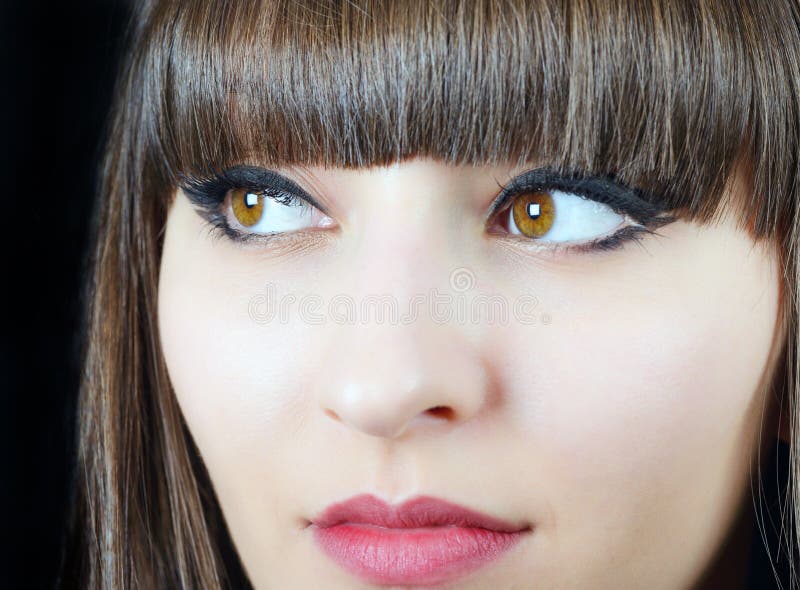 Young Beautiful Woman with Bangs in Studio Stock Image - Image of ...