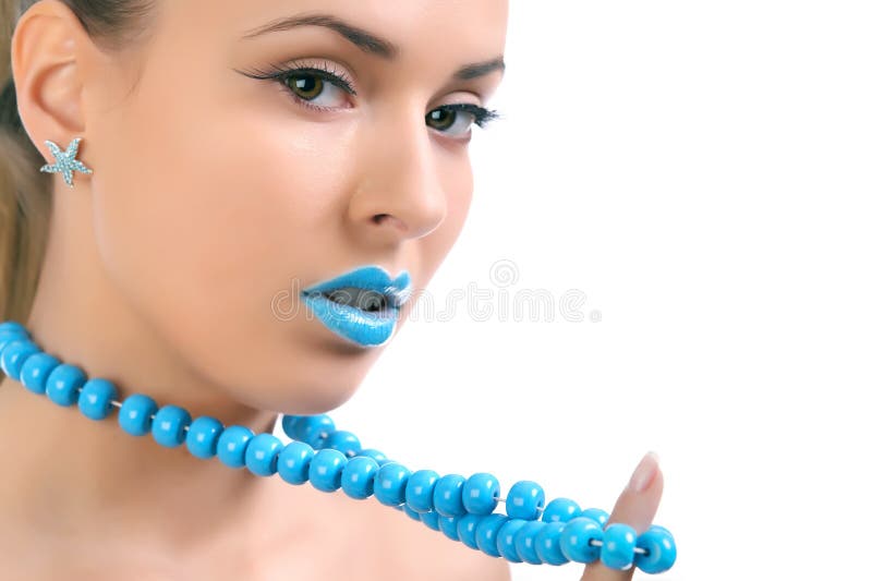 Young Beautiful Woman with Blue Lips Stock Image - Image of cold, clean ...