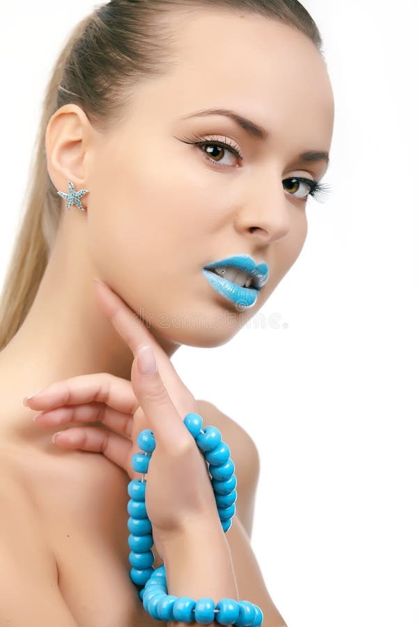 Young Beautiful Woman with Blue Lips Stock Photo - Image of beauty ...