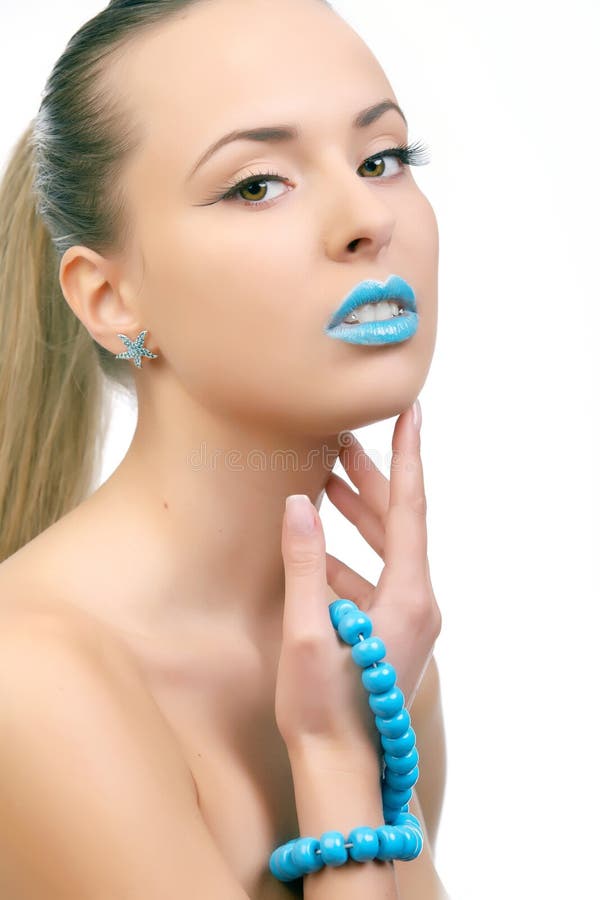 Young Beautiful Woman with Blue Lips Stock Image - Image of isolated ...