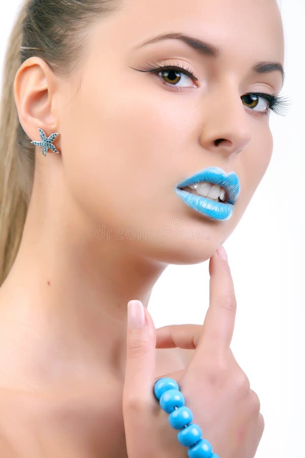 Young Beautiful Woman with Blue Lips Stock Photo - Image of isolated ...