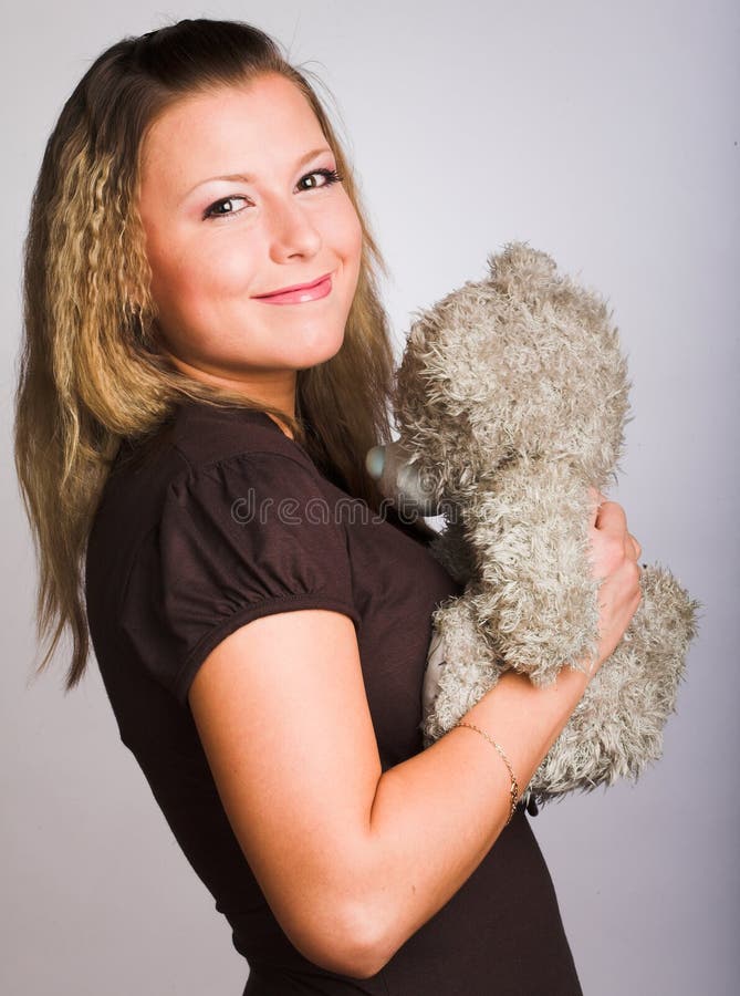 Young Woman with Teddy Bear Stock Image - Image of beauty, closeup ...