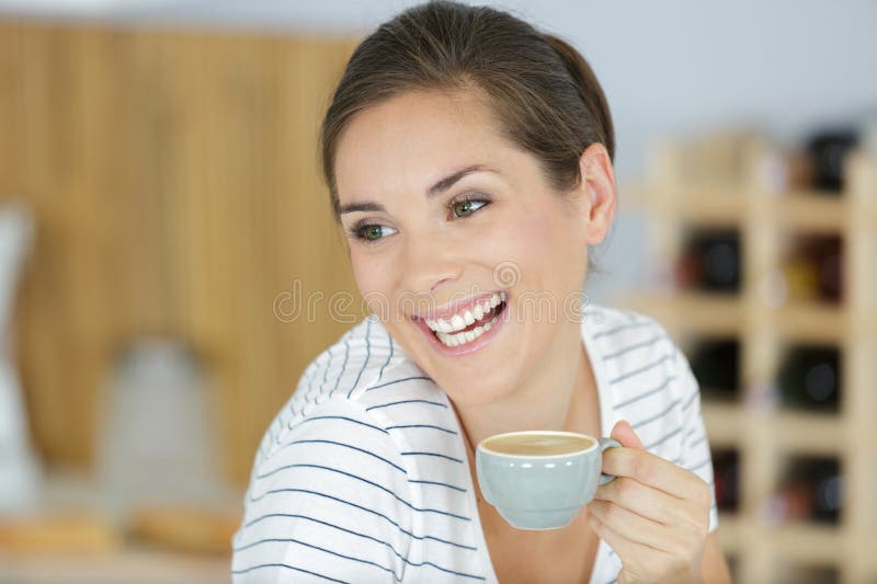 Young Beautiful Woman Drinking Coffee at Home Stock Image - Image of ...