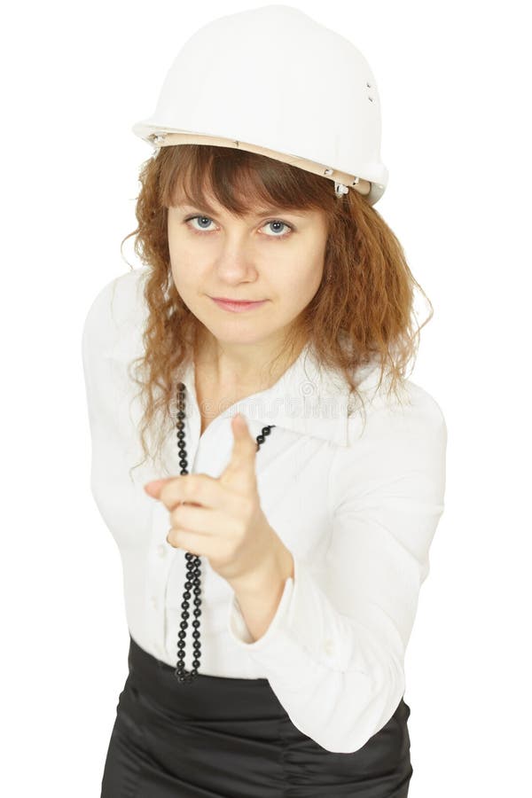 Young Beautiful Woman Engineer in Helmet on White Stock Photo - Image ...