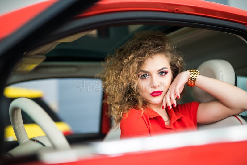 Young Beautiful Woman in Her Car Smiling Stock Photo - Image of rear ...