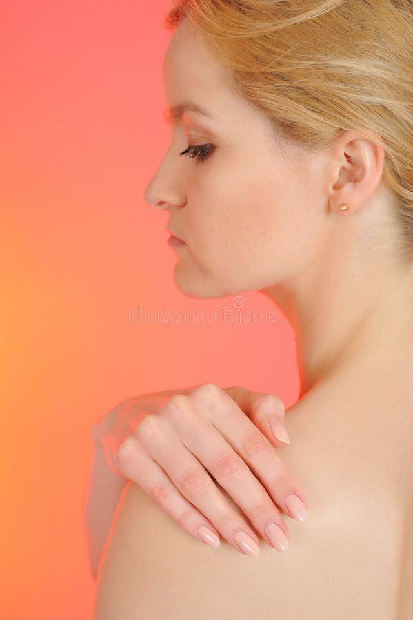 Young Beautiful Woman Holding a Hand on the Back Stock Image - Image of ...