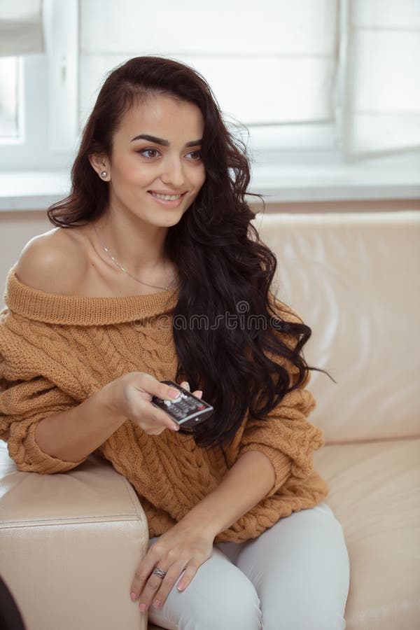 Young Beautiful Woman at Home Stock Image - Image of indoor, pretty ...
