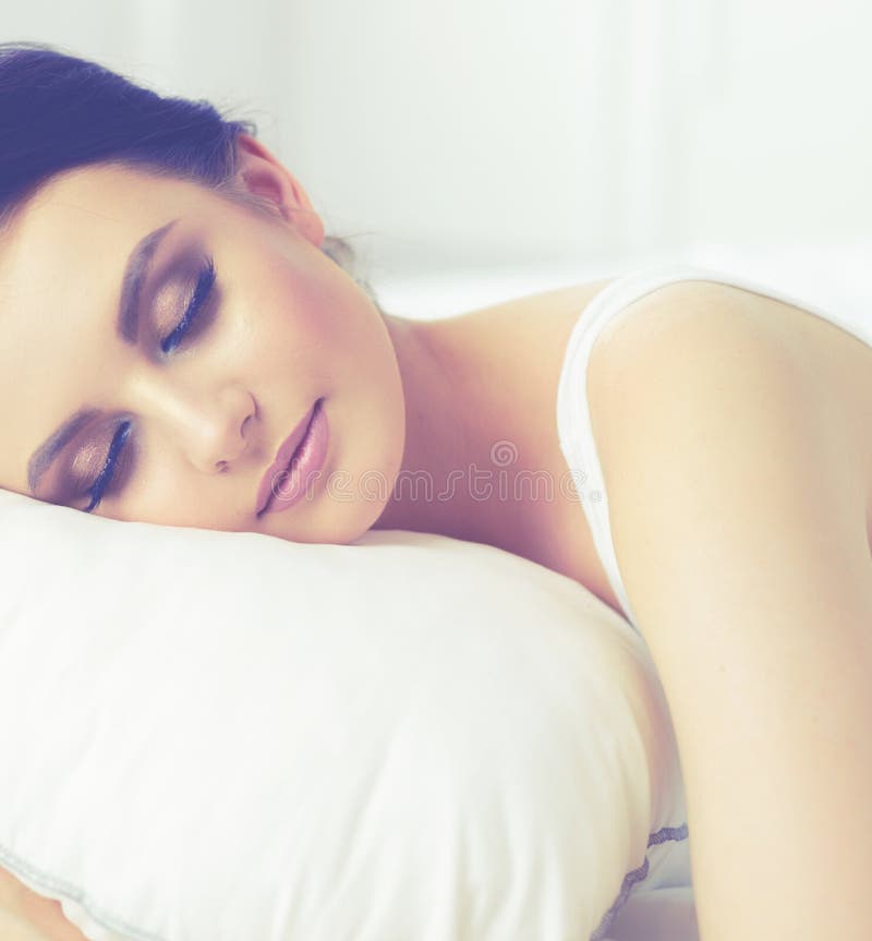 Young Beautiful Woman Lying in Bed. Stock Image - Image of attractive ...