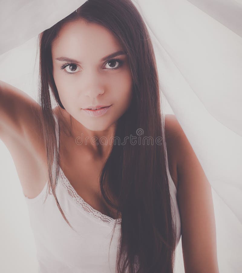 Young Beautiful Woman Lying in Bed Under Cover Stock Image - Image of ...