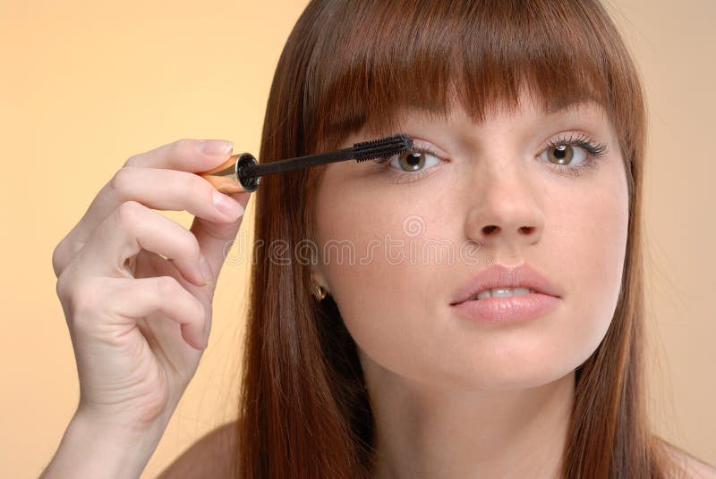 Young Beautiful Woman Making Up Eyelashes Stock Image Image Of Brush