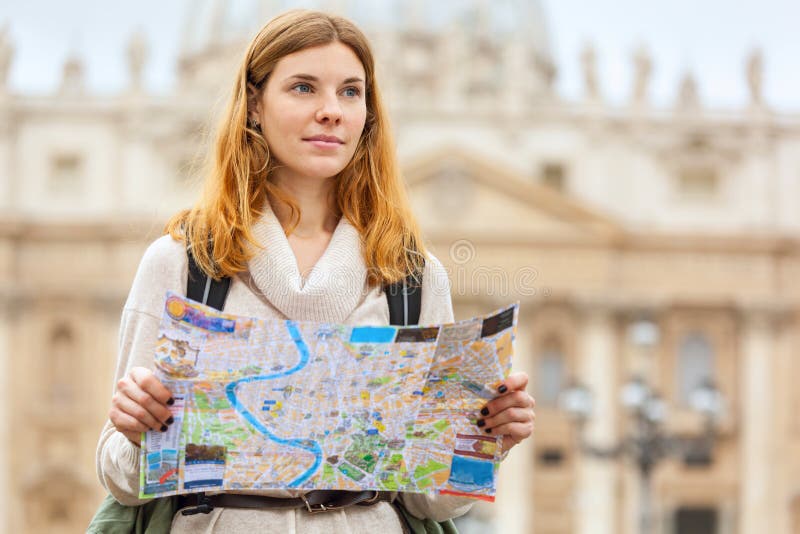 Young Beautiful Woman with Map. Stock Photo - Image of attractive ...