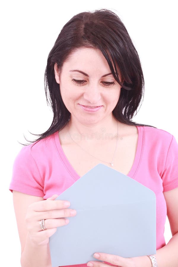 Woman Opening Letter Isolated White Stock Photos - Free & Royalty-Free ...