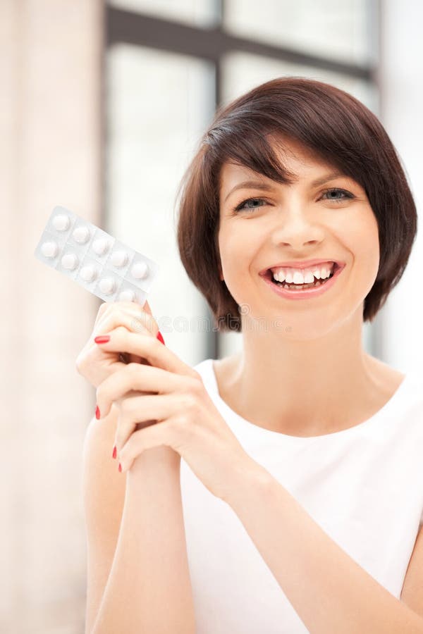 Young Beautiful Woman with Pills Stock Image - Image of healthy, female ...