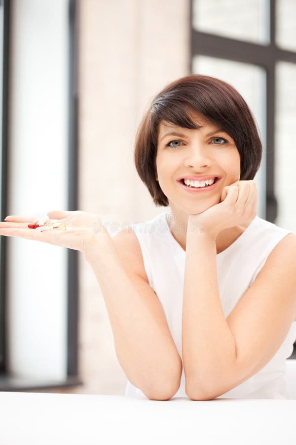 Young Beautiful Woman with Pills Stock Photo - Image of contraception ...