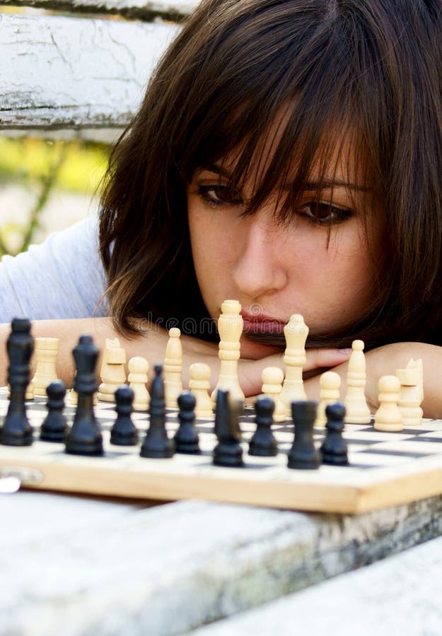Young Beautiful Woman Playing Chess Stock Image - Image of caucasian ...