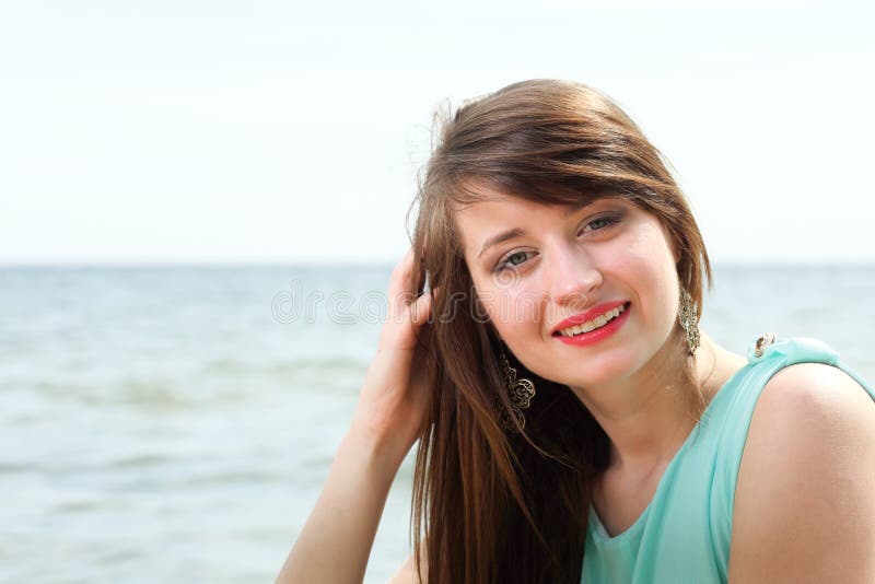 Young Beautiful Woman Portrait on the Beach Stock Photo - Image of ...
