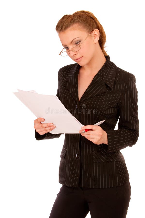 Young Beautiful Woman Reading Documents Stock Image - Image of desire ...