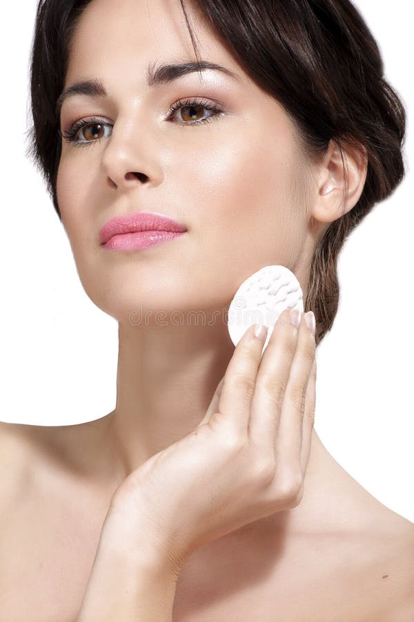 Young Beautiful Woman Remove Makeup from Perfect Skin Stock Photo ...