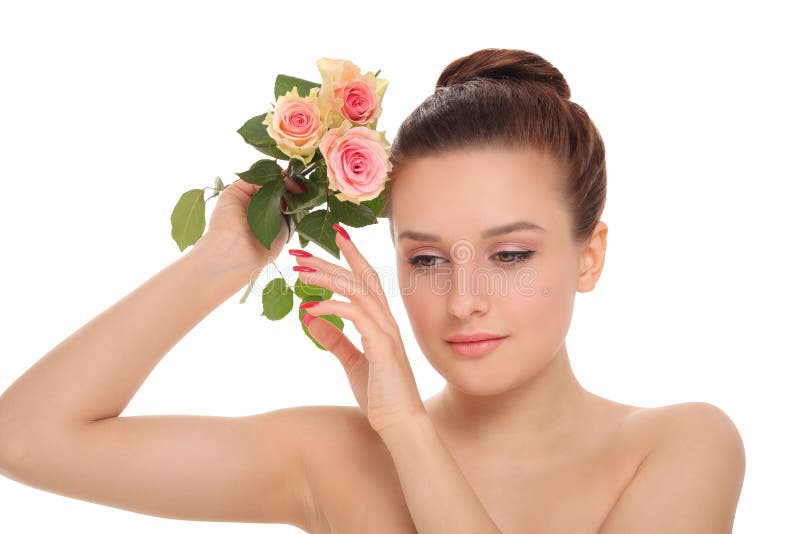 Young Beautiful Woman with a Rose Stock Photo - Image of face, glamour ...