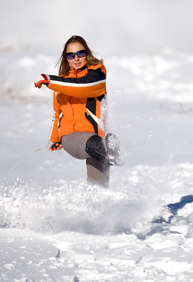 Young Beautiful Woman Running Stock Photo - Image of muffler, happiness ...
