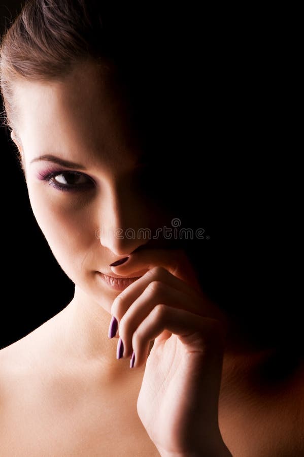 Young Beautiful Woman S Dramatic Light Portrait Stock Photo - Image of ...