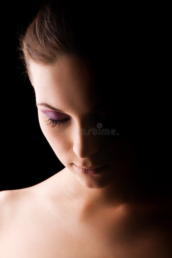 Young Beautiful Woman S Dramatic Light Portrait Stock Photo - Image of ...