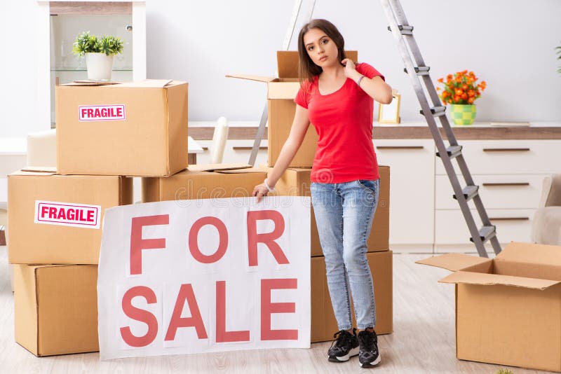 The Young Beautiful Woman Selling Flat Stock Image - Image of ...