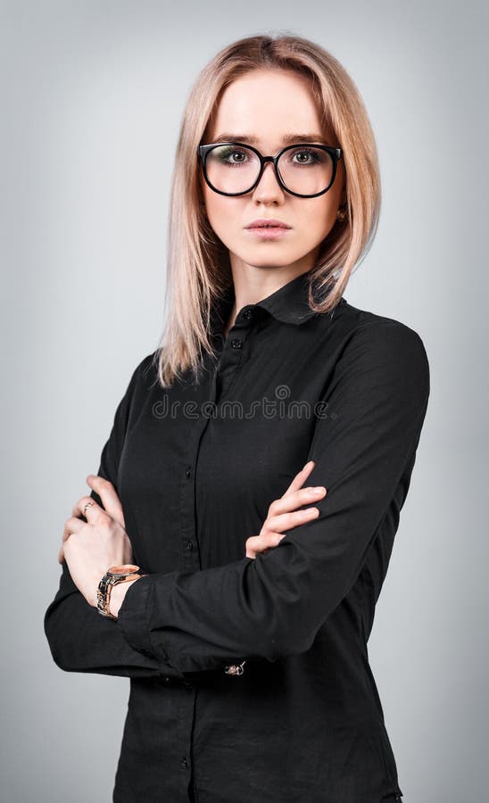 Young Beautiful Woman with Serious Face Stock Photo - Image of gesture ...