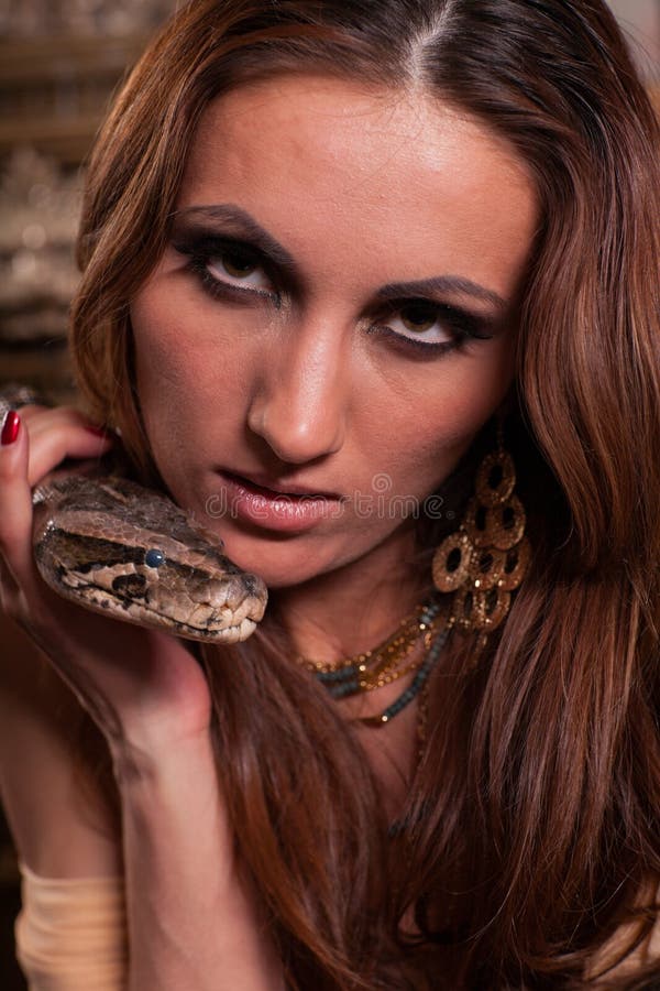 Young Beautiful Woman with Snake Stock Photo - Image of reptile ...