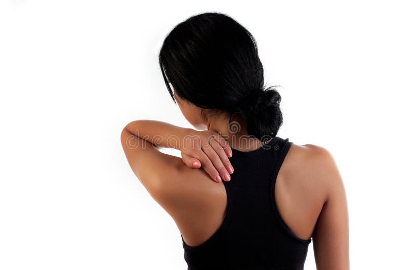 Young Beautiful Woman is Touching Her Back. Stock Photo - Image of ...