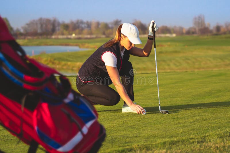 Young Beautiful Woman is Training Golf Stock Image - Image of person ...
