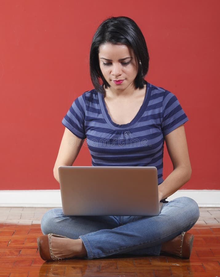 Young Beautiful Woman Using Computer Stock Photo - Image of latin, look ...